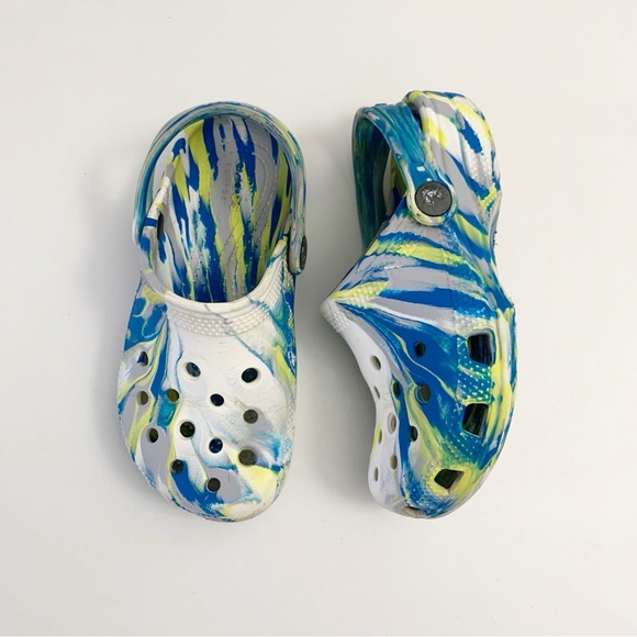 CROCS | Shoes | Crocs Classic Clogs Blue White Yellow Gray Swirl C3 ...